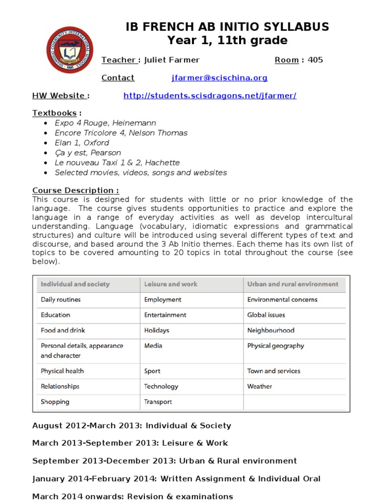 IB French Ab Initio Syllabus Guide | PDF | Homework | Reading Comprehension