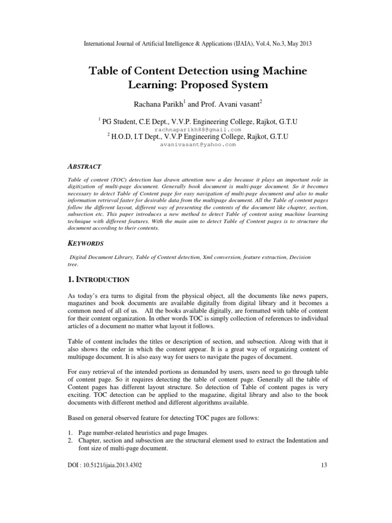 Table of Content Detection Using Machine Learning: Proposed System ...