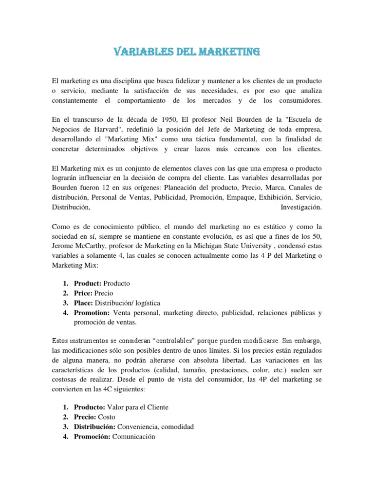 Variables Del Marketing | Descargar gratis PDF | Distribución ...