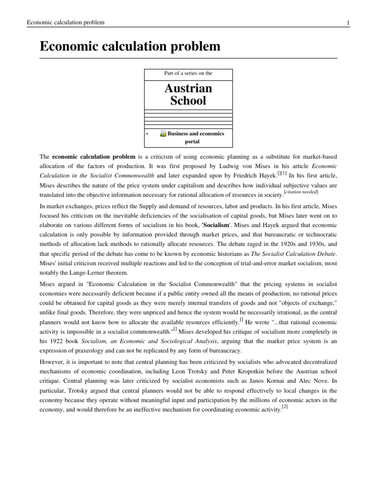 Economic Calculation Problem | Economic Theories | Economics