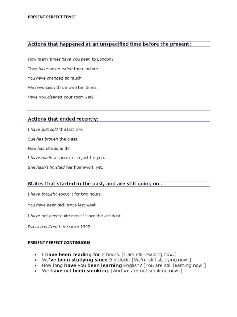 Present Perfect Tense: Actions That Happened at An Unspecified Time ...