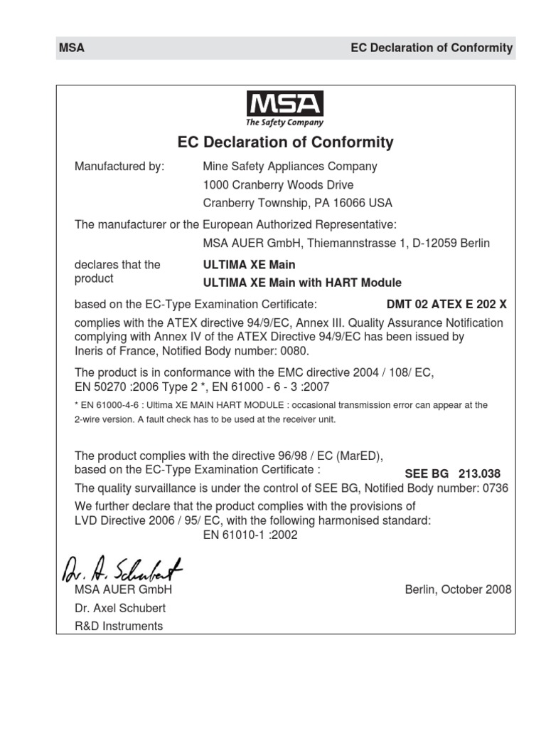Ultima X Series EC Declaration of Conformity | Download Free PDF ...