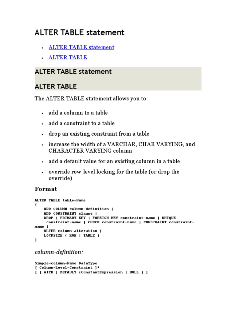 Alter Table Statement | PDF | Relational Database | Table (Database)