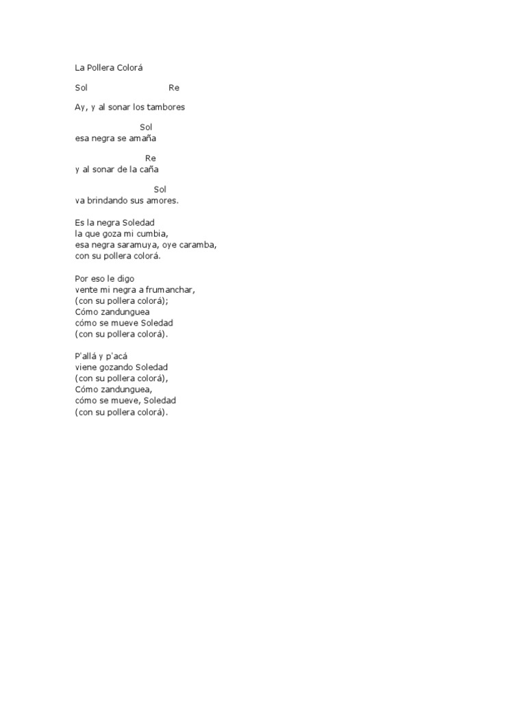 Acordes y letra de La Pollera Colorá | PDF | Ropa