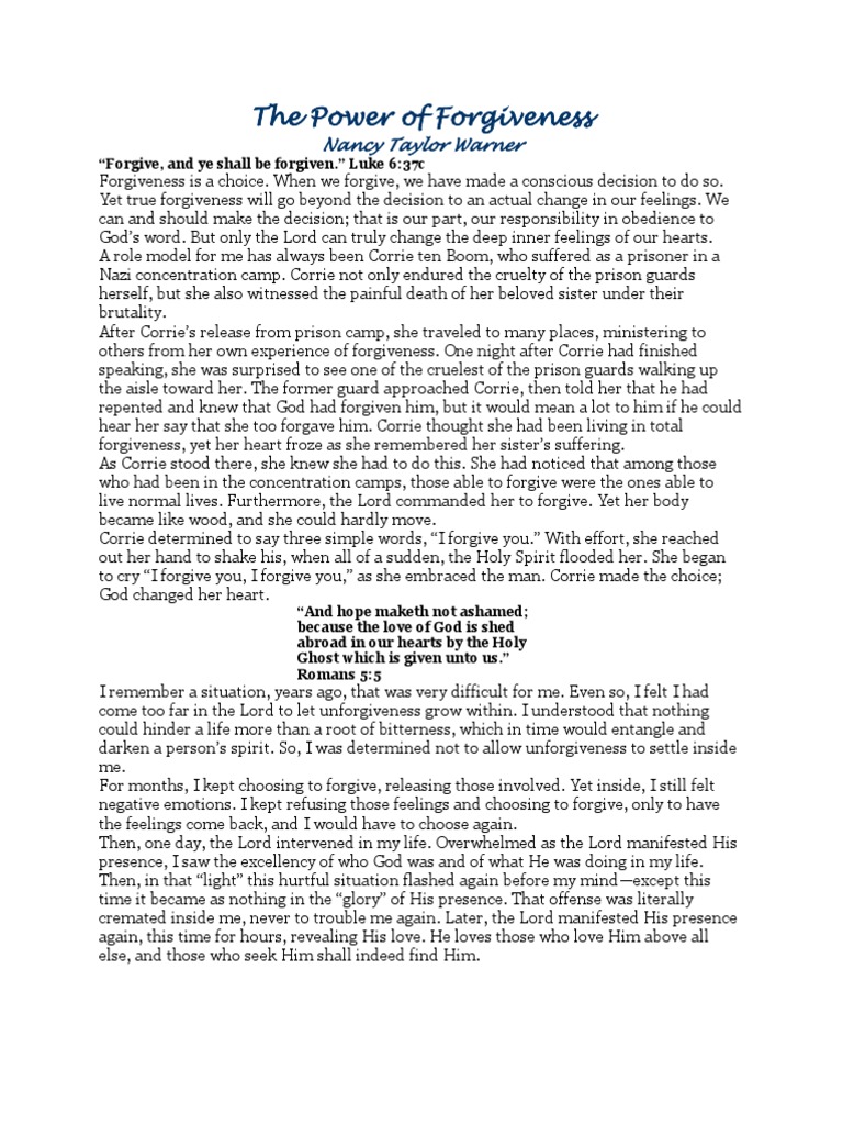 The Power of Forgiveness Explained | PDF | Forgiveness | Religious ...