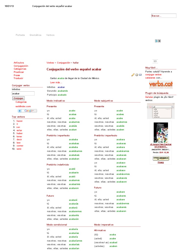 Conjugación Del Verbo Español Acabar | PDF | Conjugación gramatical | Verbo