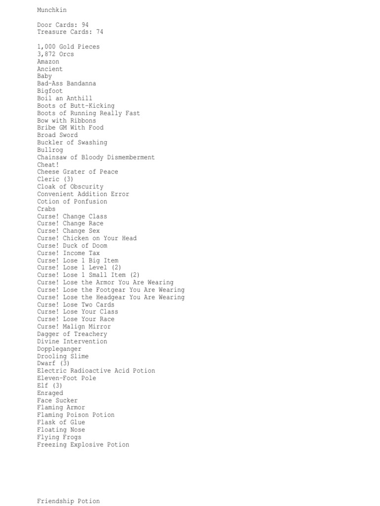 Munchkin - Card List | PDF | Weaponry