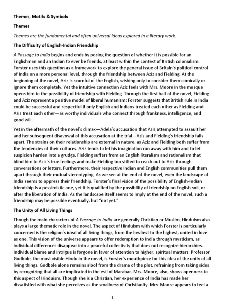 A Passage To India - Themes, Motifs & Symbols | PDF | Religion And ...
