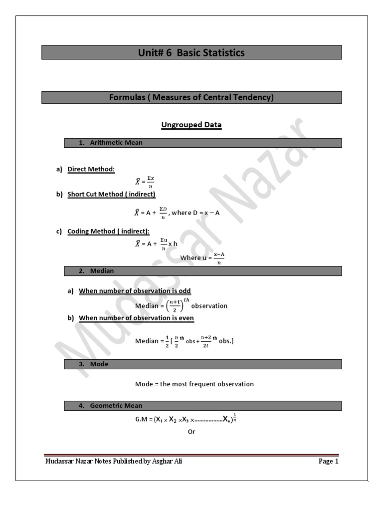 Unit 6 Basic Statistic Formulas1 | PDF | Teaching Methods & Materials