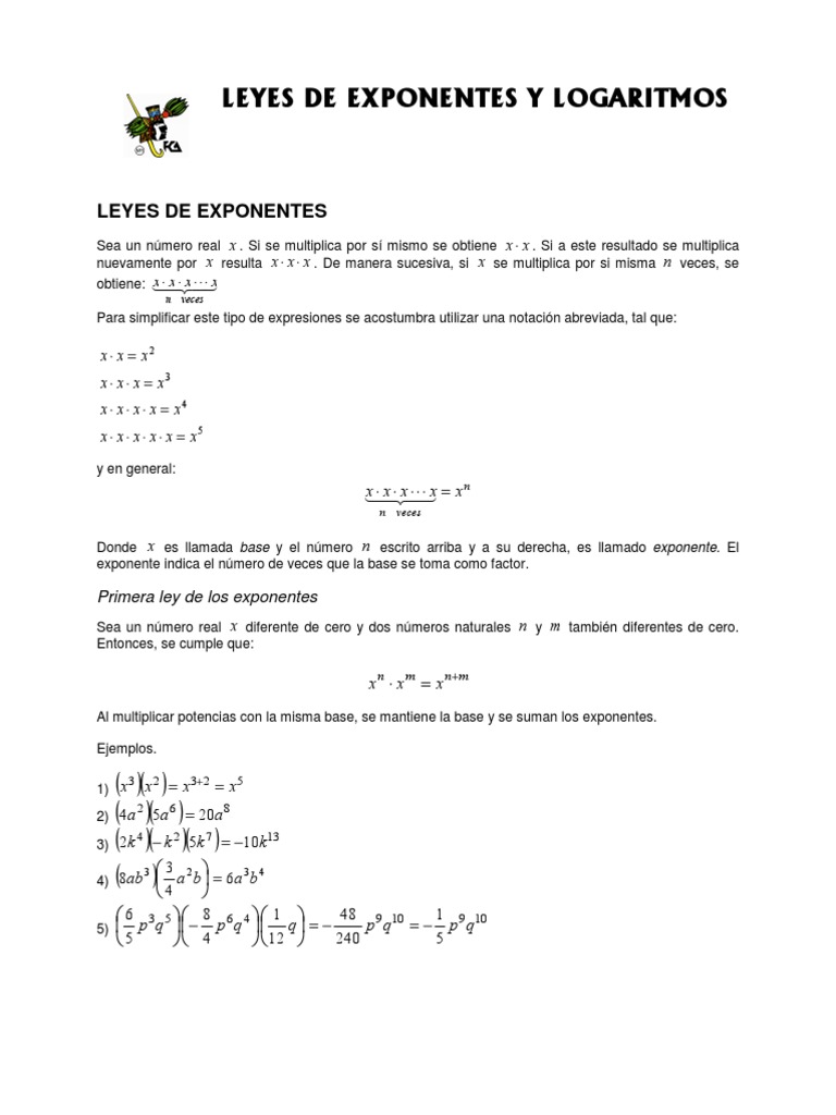 Leyes de Exponentes y Logaritmos | PDF | Exponenciación | Logaritmo