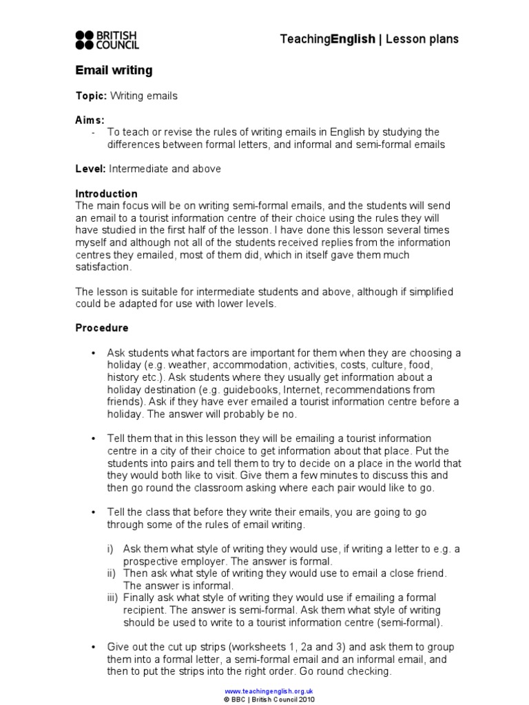 Email Writing Lesson Plan | PDF | Lesson Plan | Email