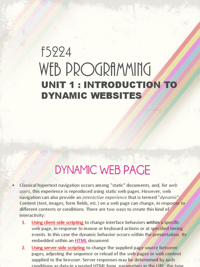 Web Programming: Unit 1: Introduction To Dynamic Websites | Download ...