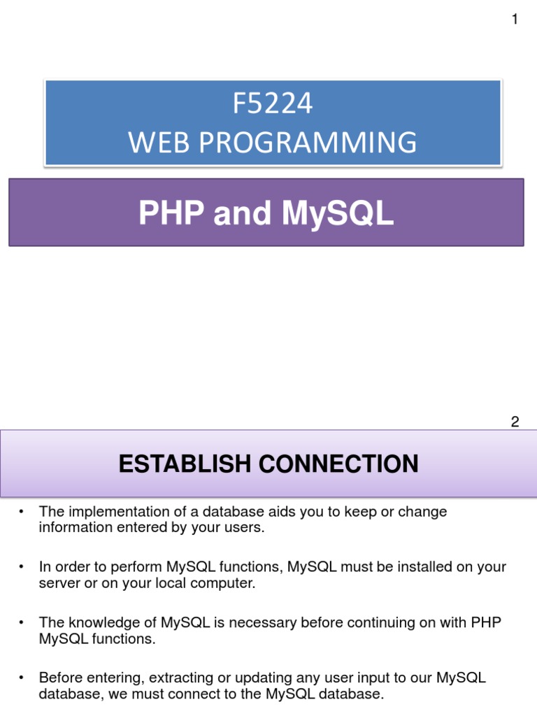 F5224 Web Programming: PHP and Mysql | Download Free PDF | Php | Databases