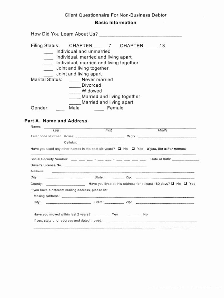 Bankruptcy Intake Form | PDF | Foreclosure | Mortgage Loan