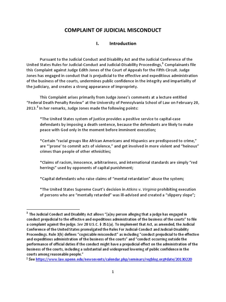 Edith Jones Complaint | PDF | United States Federal Judge | Supreme ...