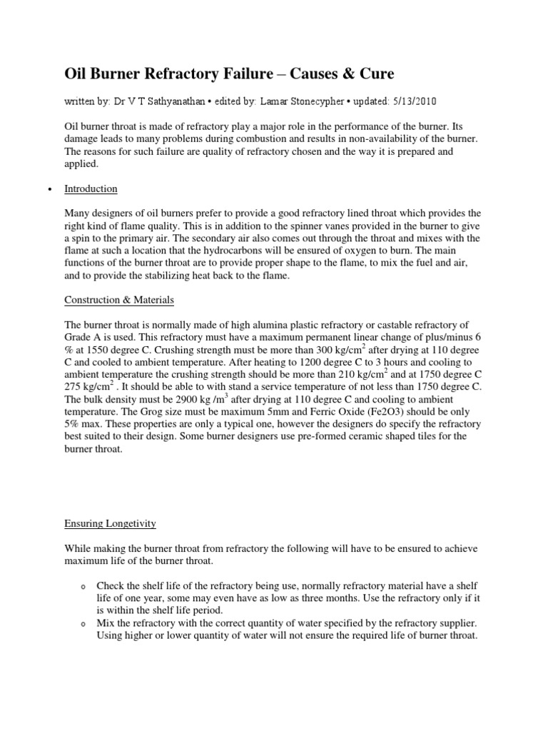 Oil Burner Refractory Failure | PDF | Refractory | Combustion