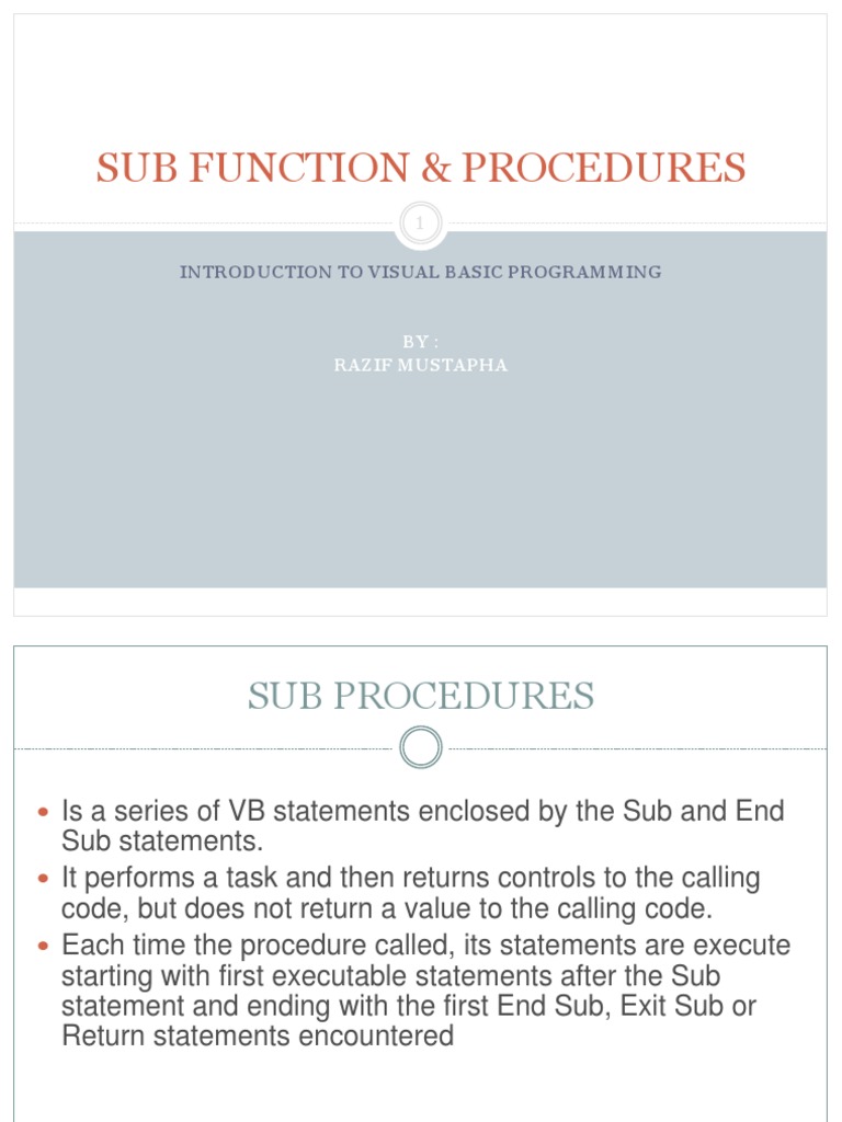 Sub And Function Procedures Pdf Subroutine Visual Basic