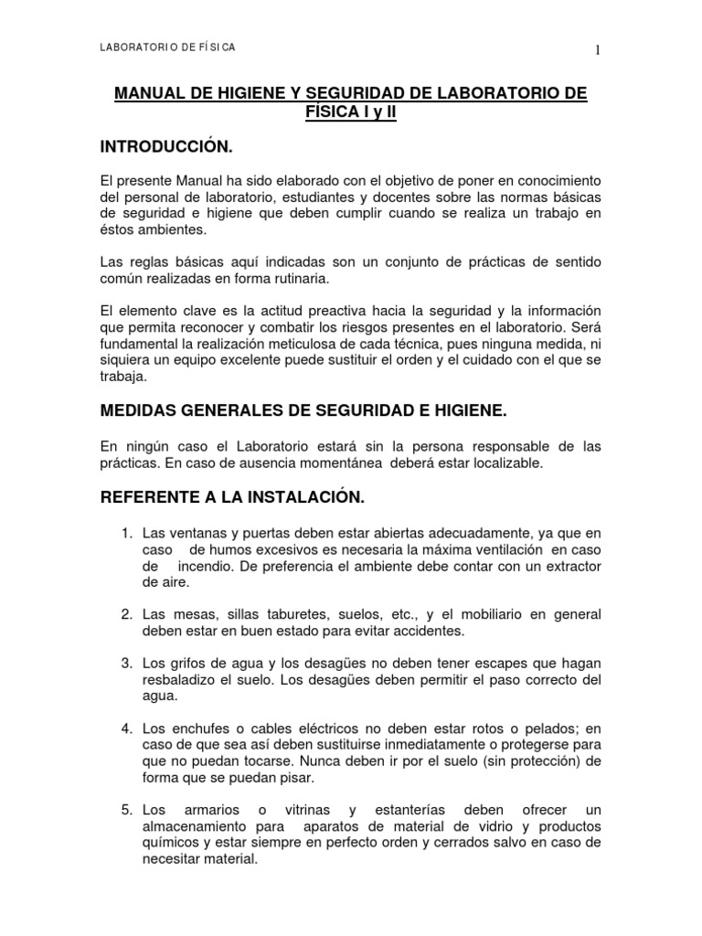 000 MANUAL SEGURIDAD E HIGIENE FISICA I y II PDF | PDF | Laboratorios | Combustibles