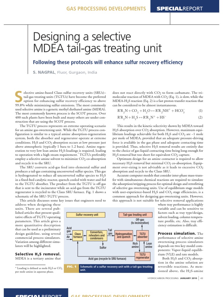 Designing Aselective MDEA Tail-Gas Treating Unit | PDF | Carbon Dioxide ...