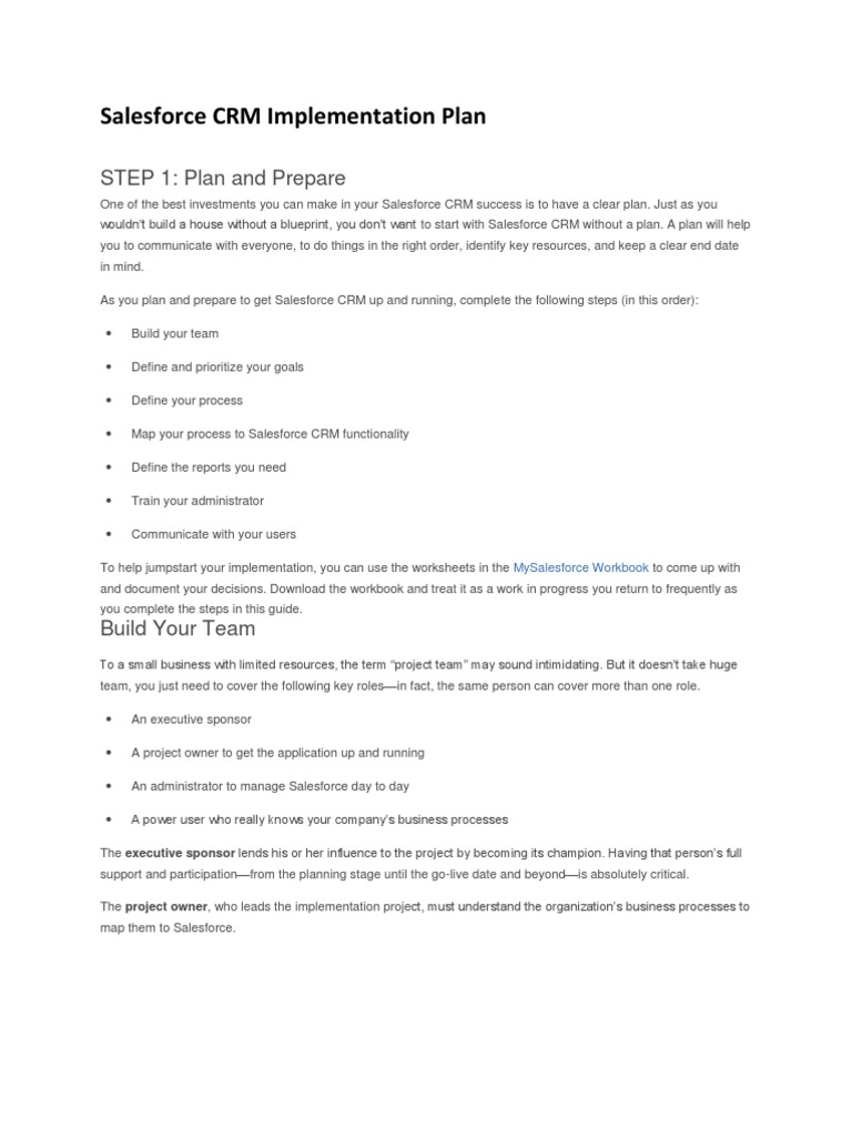 Salesforce CRM Implementation Plan | PDF | Salesforce.Com | Customer ...