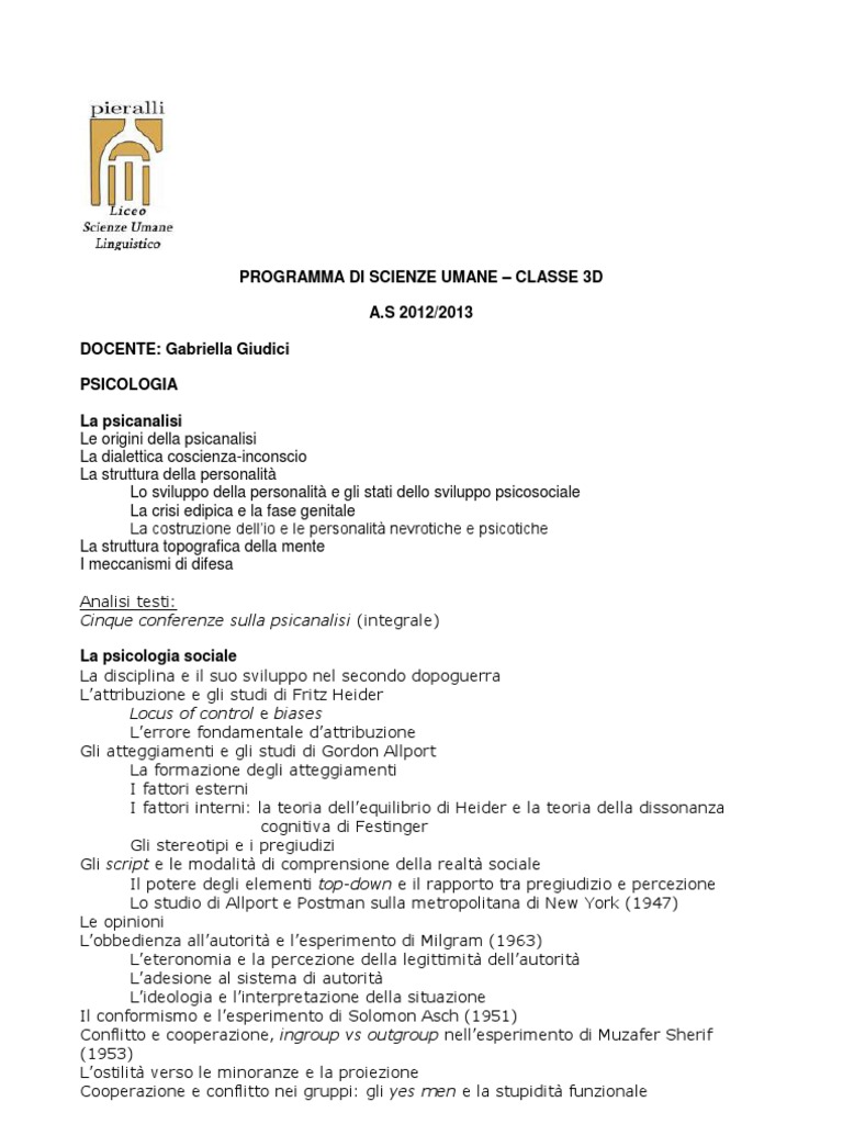 Programma Di Scienze Umane 3d | PDF