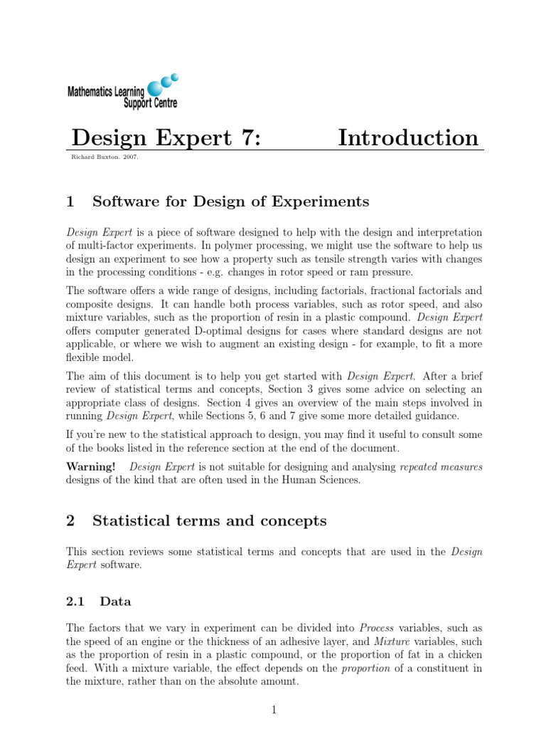 Design Expert 7 | Experiment | Statistics