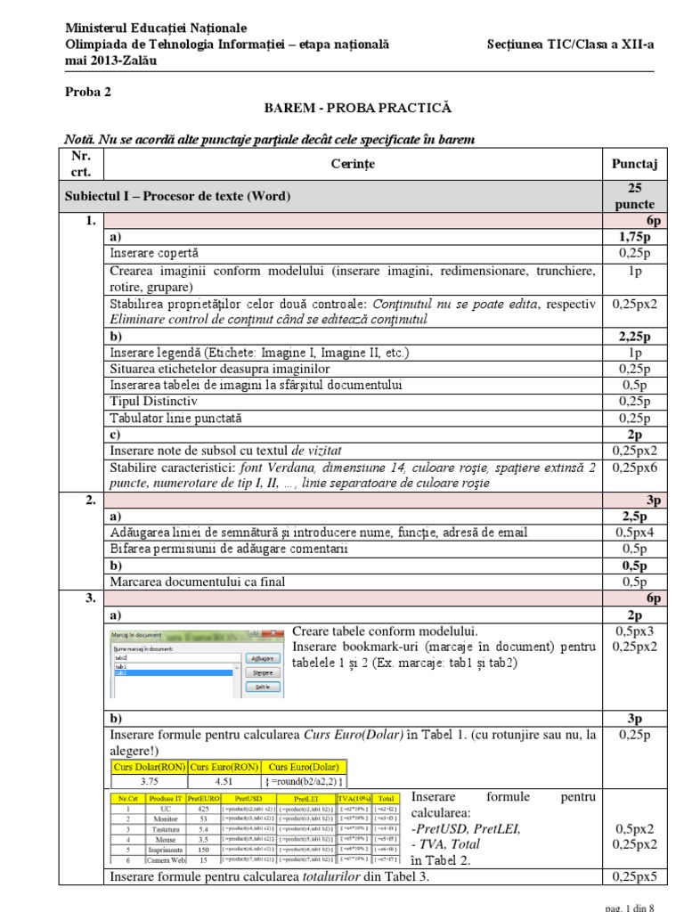 Barem Proba Practica XII | PDF