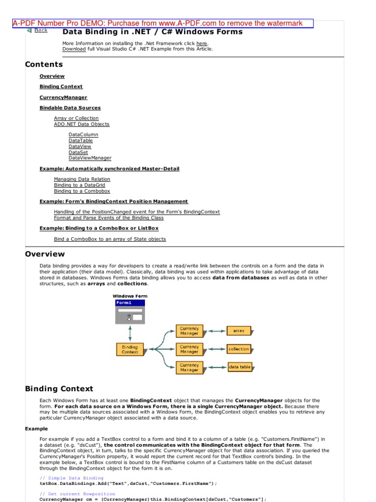Data Binding in .NET - C# Windows Forms - N | PDF | Object (Computer ...
