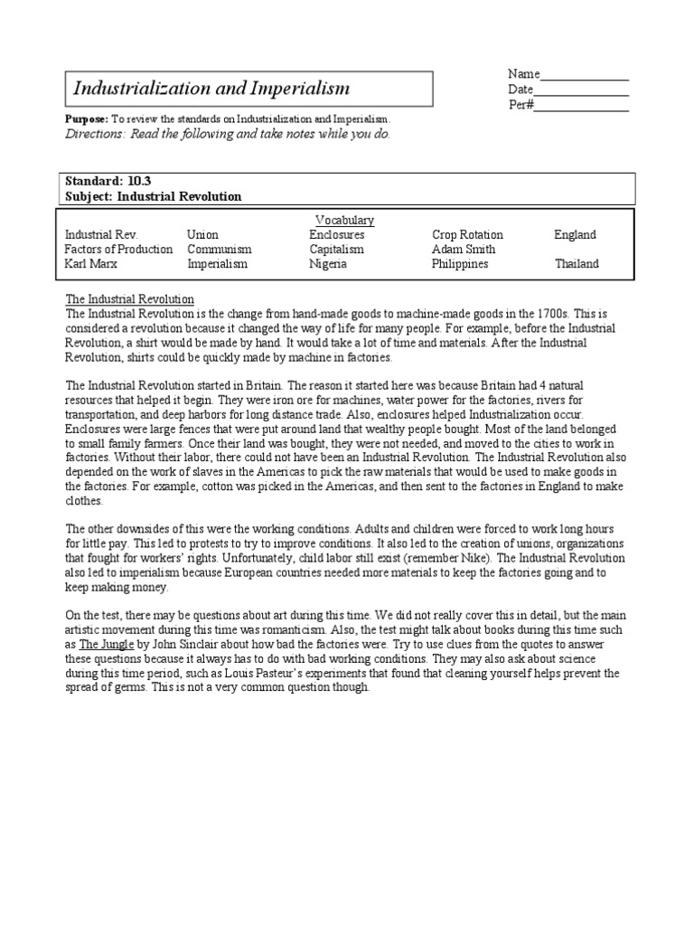 Industrialization and Imperialism | PDF | Industrial Revolution ...