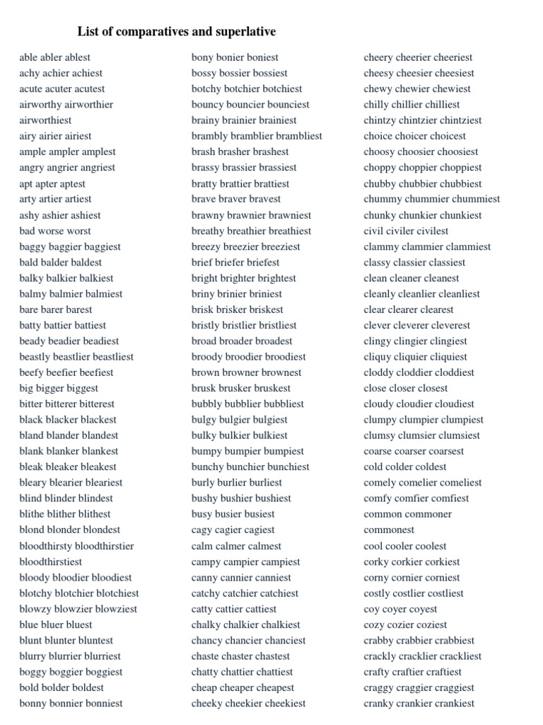 List of Comparatives and Superlative | PDF