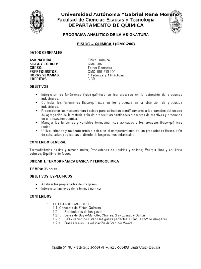 QMC 206 | PDF | Termodinámica | Equilibrio químico