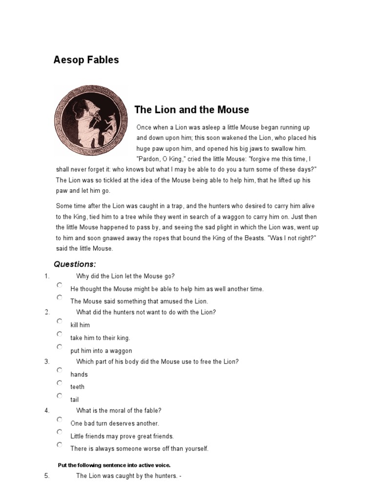 Aesop Fables: Questions | PDF