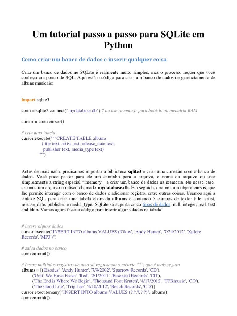 Um Tutorial Passo A Passo Para Sqlite Em Python Pdf Sql Python