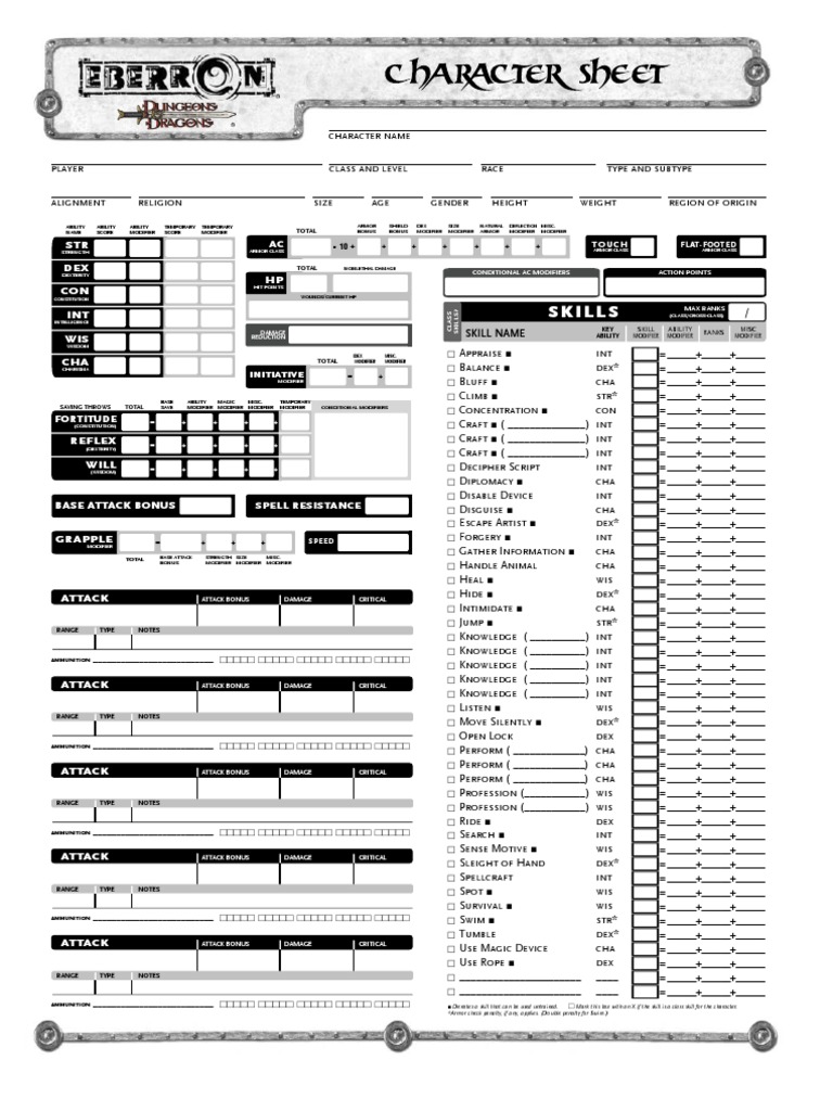 Eberron Character Sheet PDF | PDF | Tsr (Company) Games | Fantasy Role Playing Games