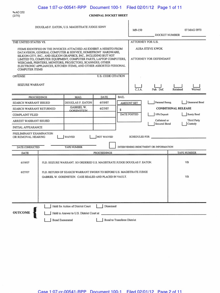 USA V KARRON 07 CR 541 RPP Pre Full Trial and Sentence Transcript 01 ...