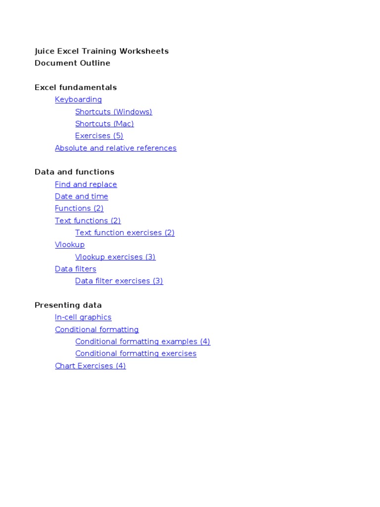 Excel Training Worksheets | PDF | Control Key | Microsoft Excel