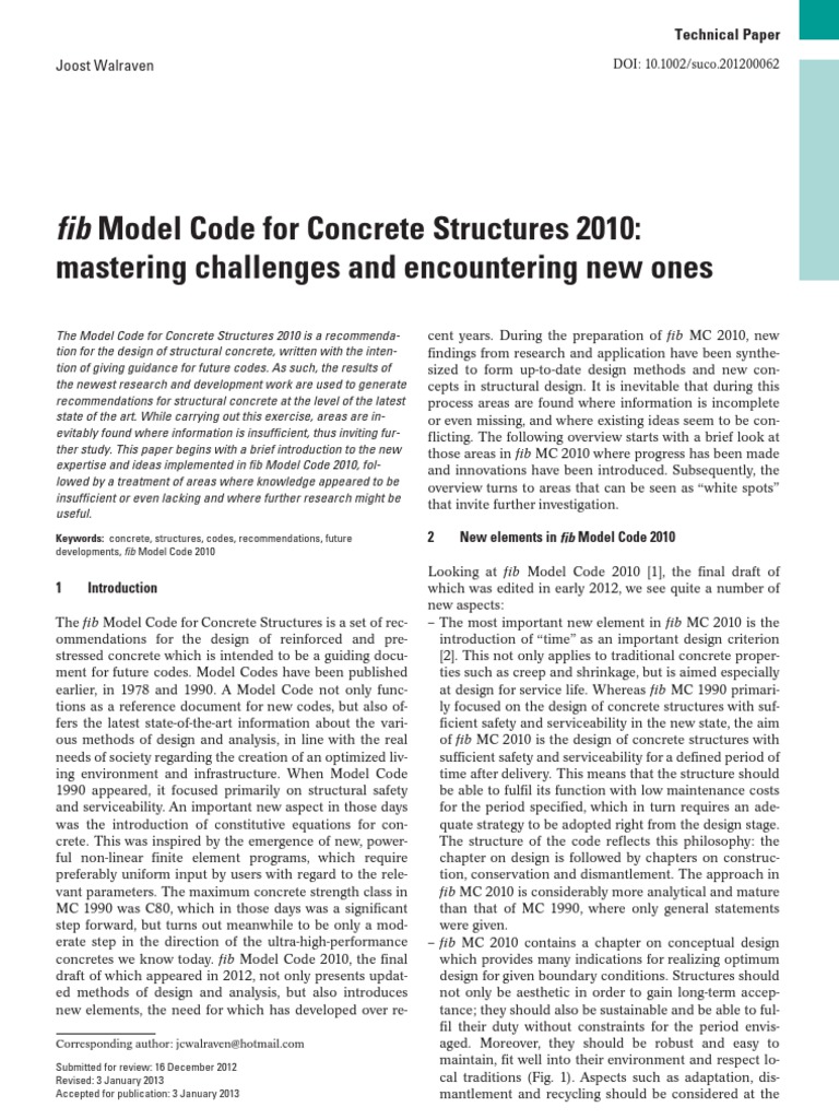 Fib Model Code For Concrete Structures 2010:: Mastering Challenges and Encountering New Ones ...