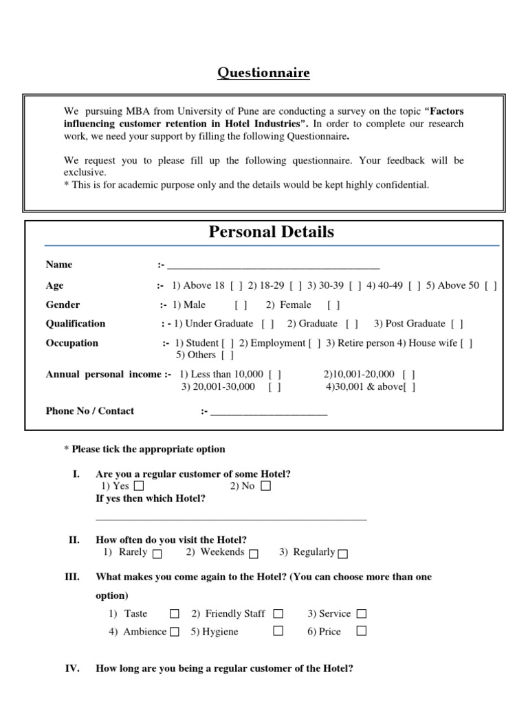 Personal Details: Questionnaire | PDF