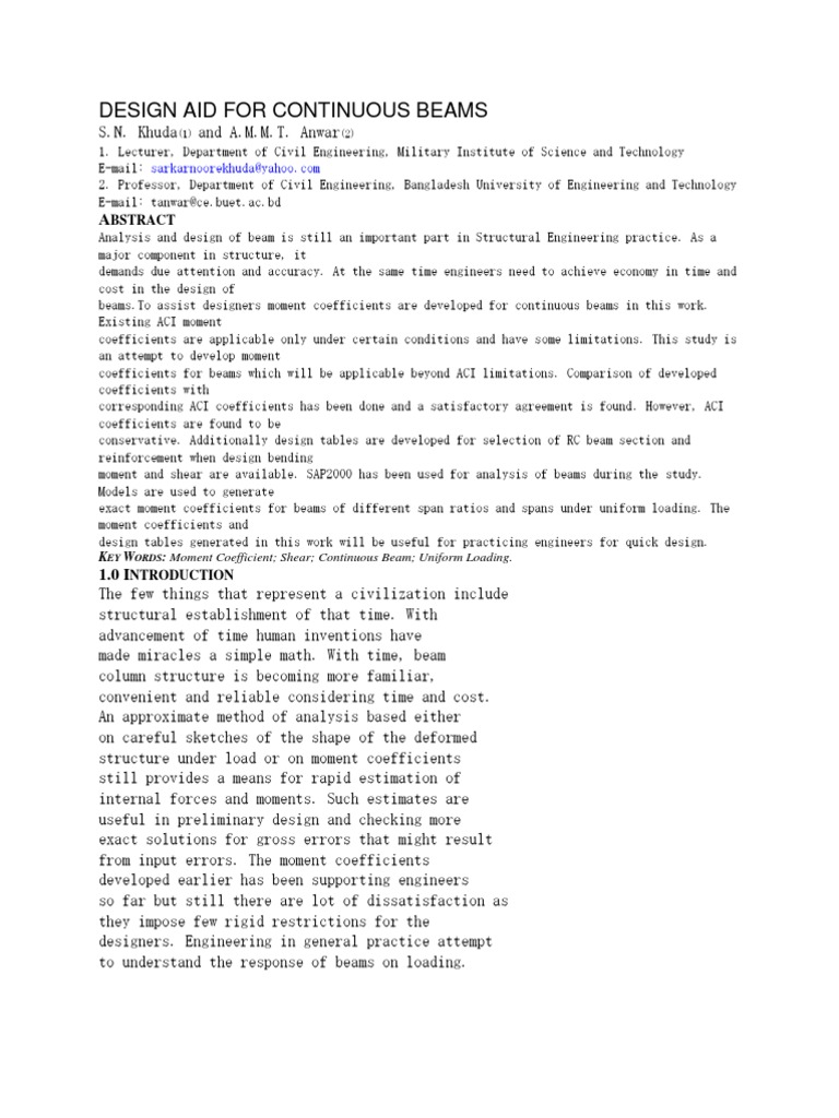 Design Aid For Continuous Beams | PDF | Beam (Structure) | Shape