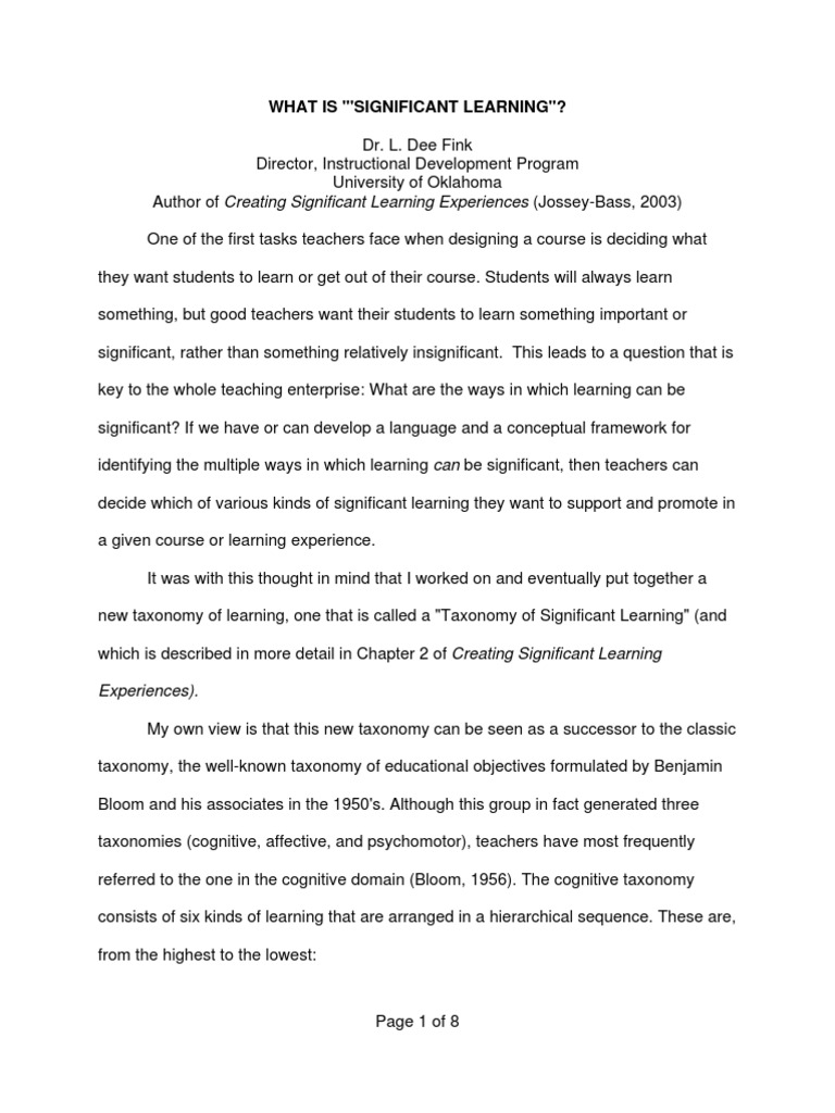 What Is Significant Learning Fink | PDF