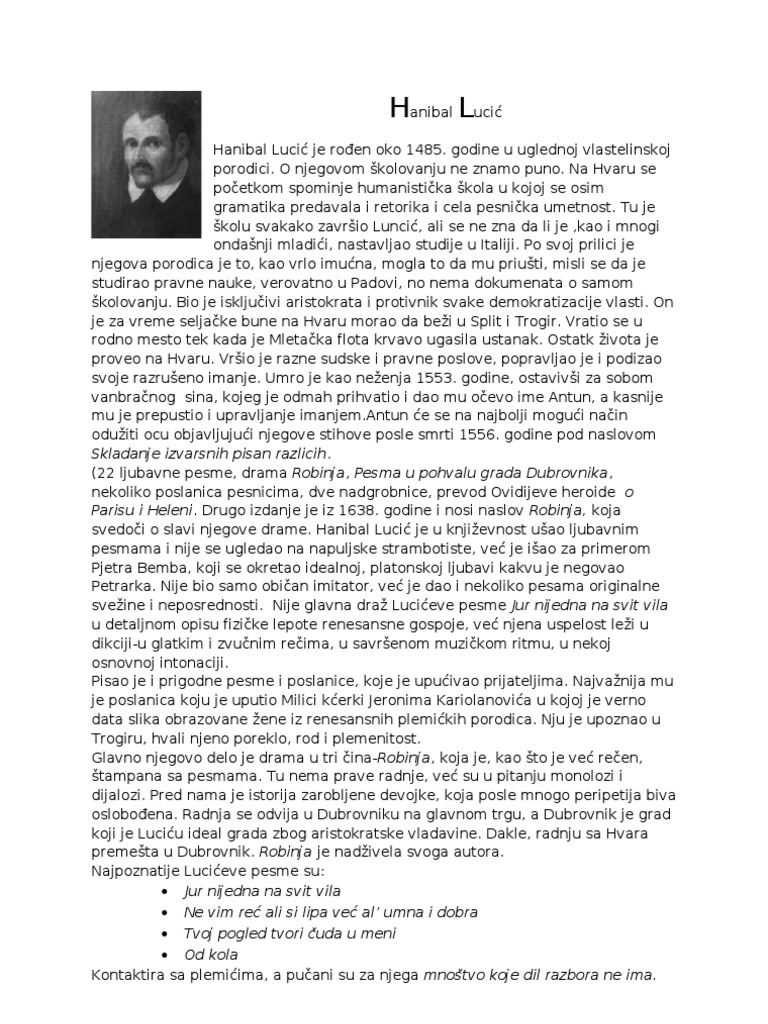 Hanibal Lucić: Život i Dela | PDF | Classics