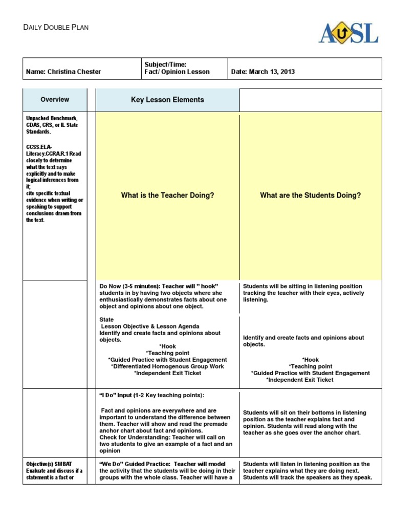 Chester Fact OpinionLessonforHiringObservation Revision4 | PDF ...