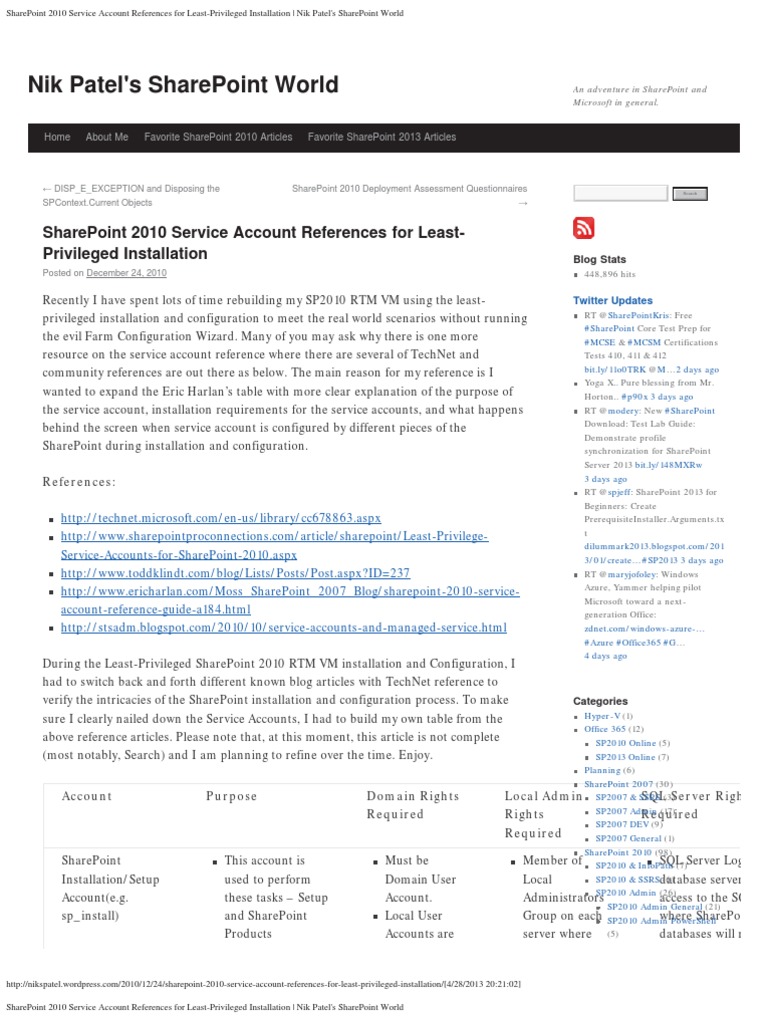 Nik Patel'S Sharepoint World: Sharepoint 2010 Service Account References For Least-Privileged ...