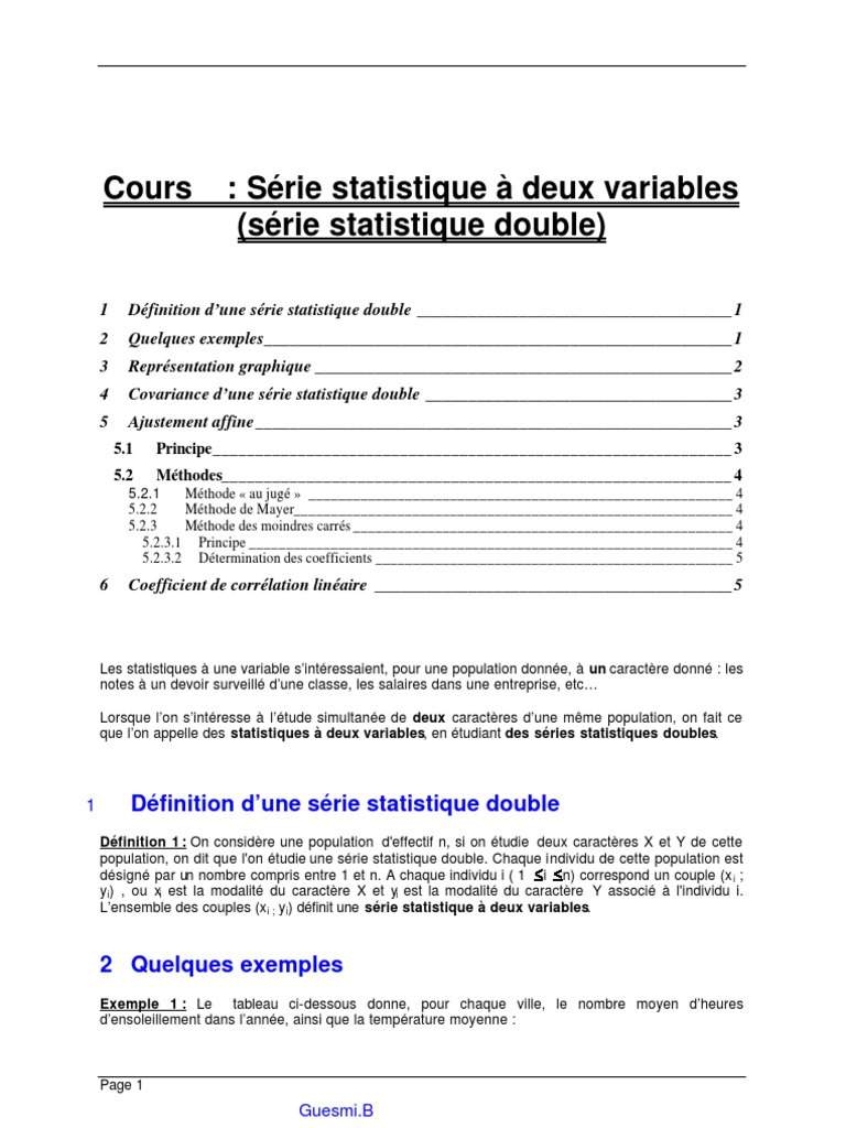 Statistique A Deux Variables | PDF | Ajustement affine | Régression linéaire