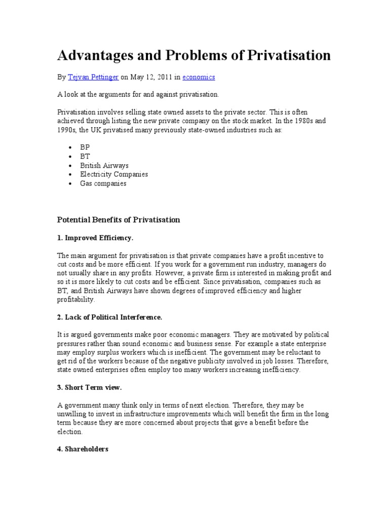 Pros and Cons of Privatisation Explained | PDF | Privatization | Monopoly