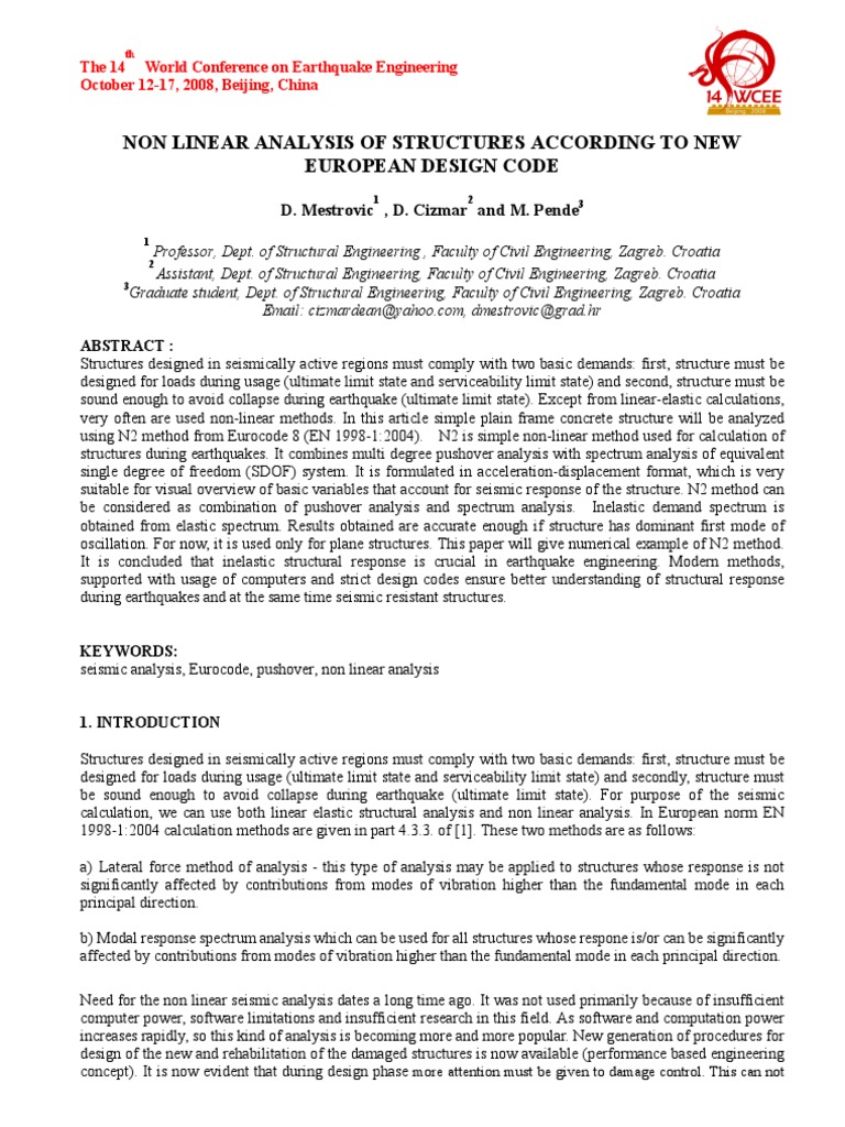 Non-Linear Analysis of Structures According to the New European Design ...
