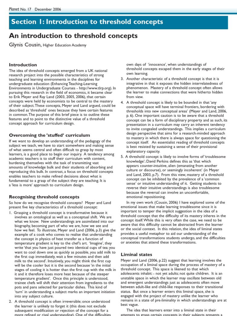 Section 1: Introduction To Threshold Concepts | PDF | Concept | Curriculum