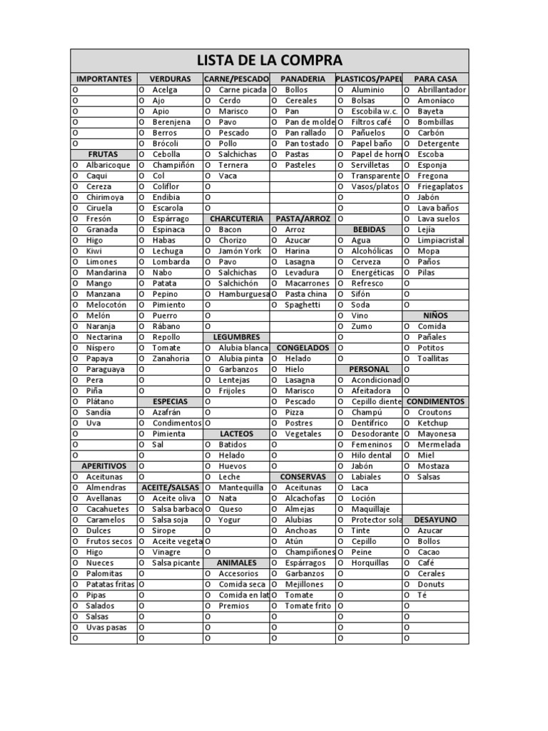 Lista de la compra completa 2023 | PDF | Alimentos | Cocina