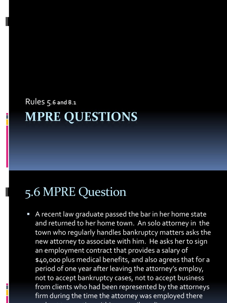 MRPC Rule 5.6 Question | PDF | Lawyer | Legal Education