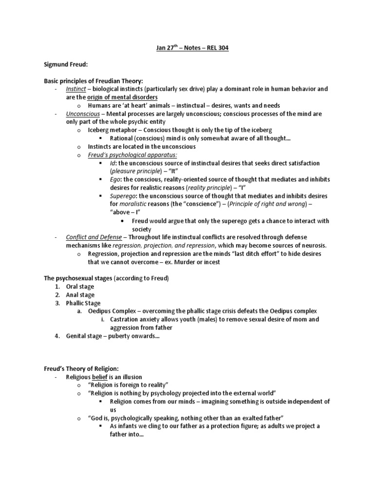 Jan 27 - Notes - REL 304 Sigmund Freud: Basic Principles of Freudian ...